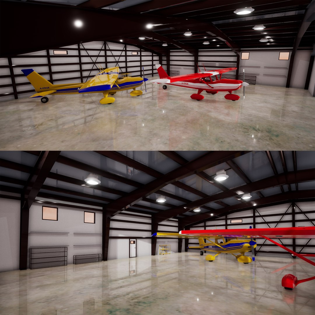 Airplane Hangar With 2 Airplanes 3D Model - TurboSquid 2046132