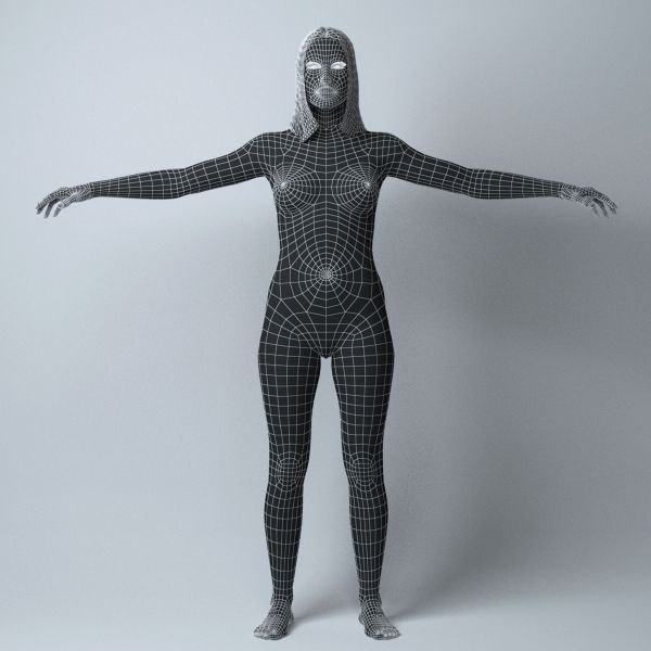 female rigged character girl 3d model