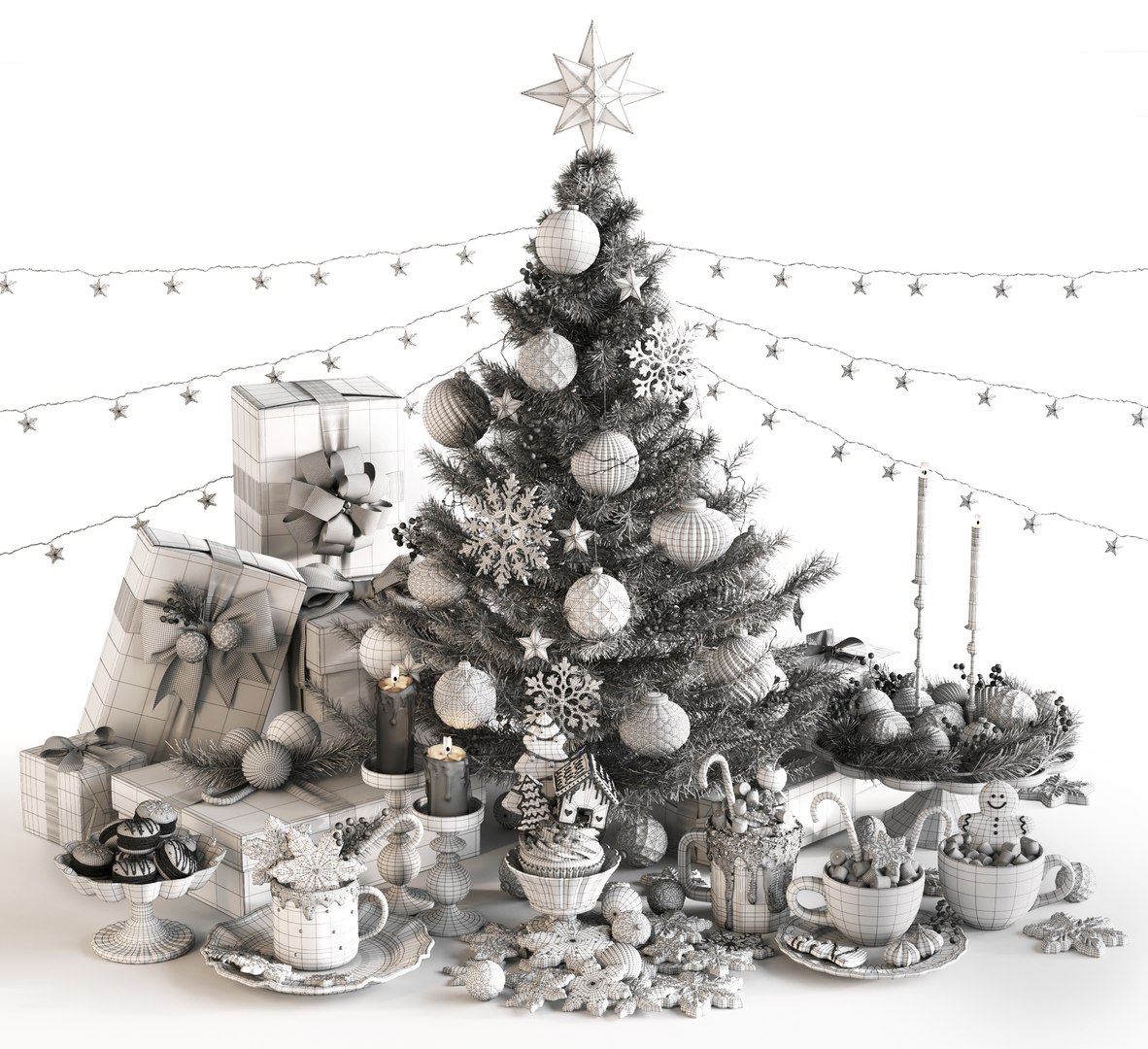 3D Christmas And New Year Decorations With Christmas Tree - TurboSquid ...