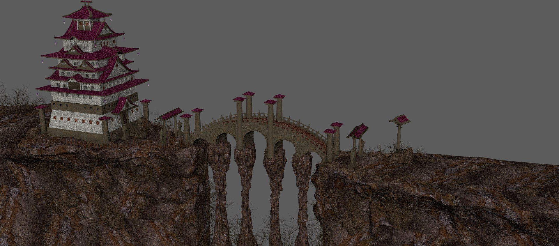 3D Fantasy Japan Castle Bridge Model - TurboSquid 1728990