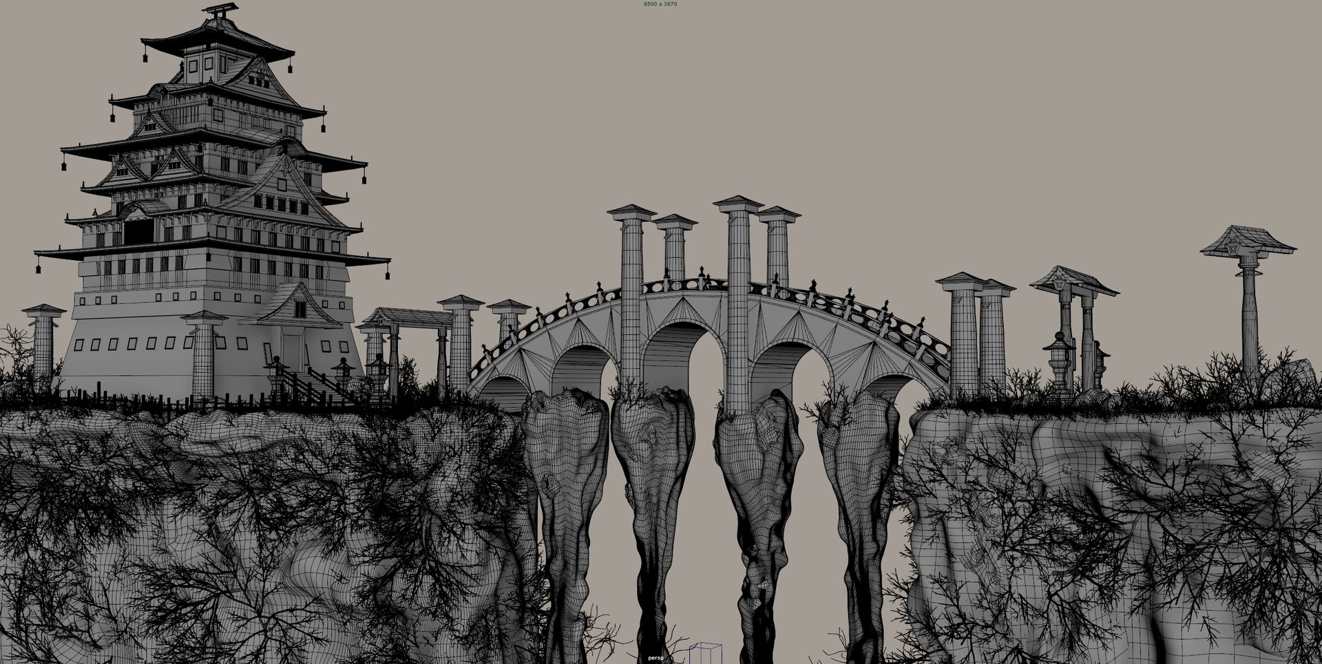 3D Fantasy Japan Castle Bridge Model - TurboSquid 1728990