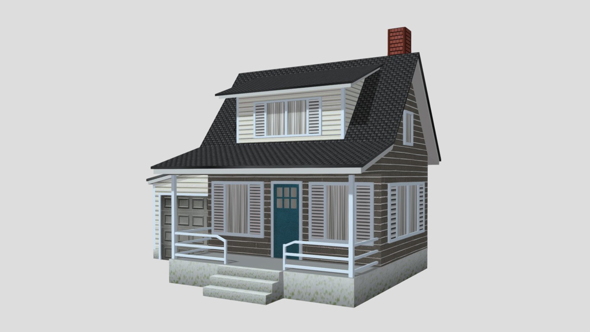 3D Model American Style Cottage - Town House Model - TurboSquid 2180738