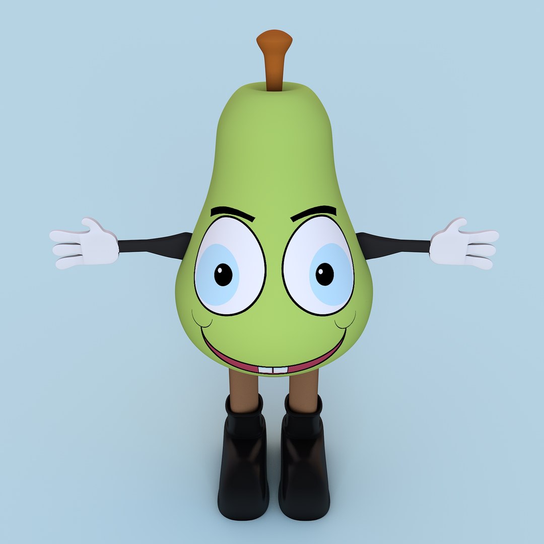 3d Obj Green Pear Cartoon Character