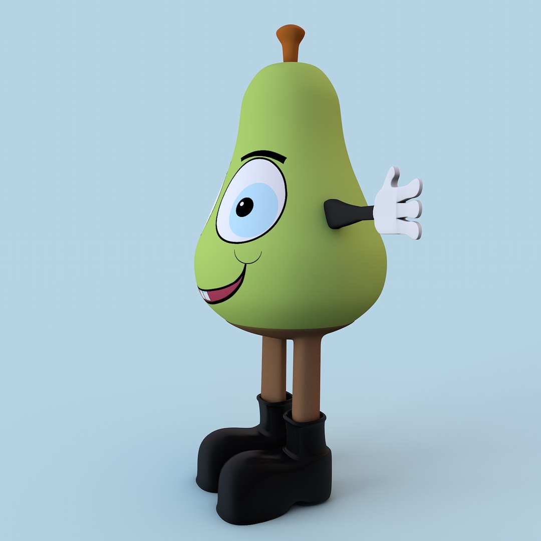3d Obj Green Pear Cartoon Character