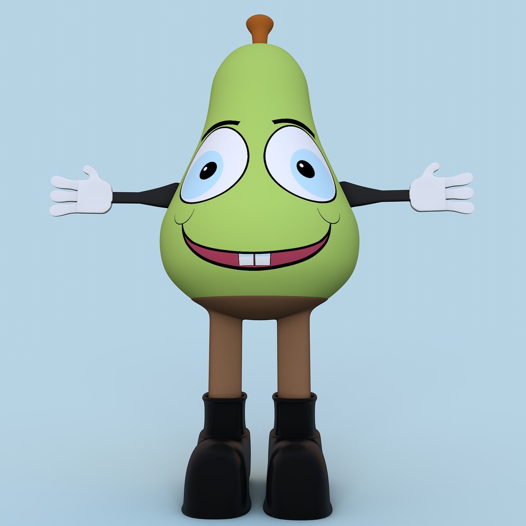 3d Obj Green Pear Cartoon Character