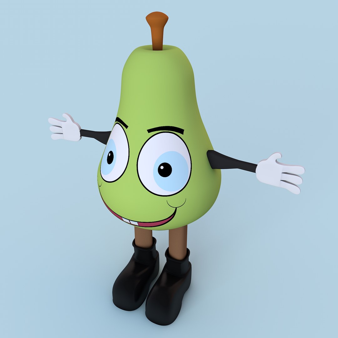 3d Obj Green Pear Cartoon Character
