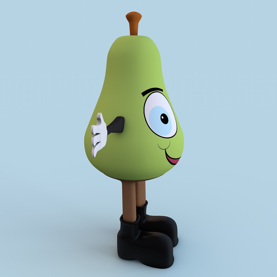 3d Obj Green Pear Cartoon Character
