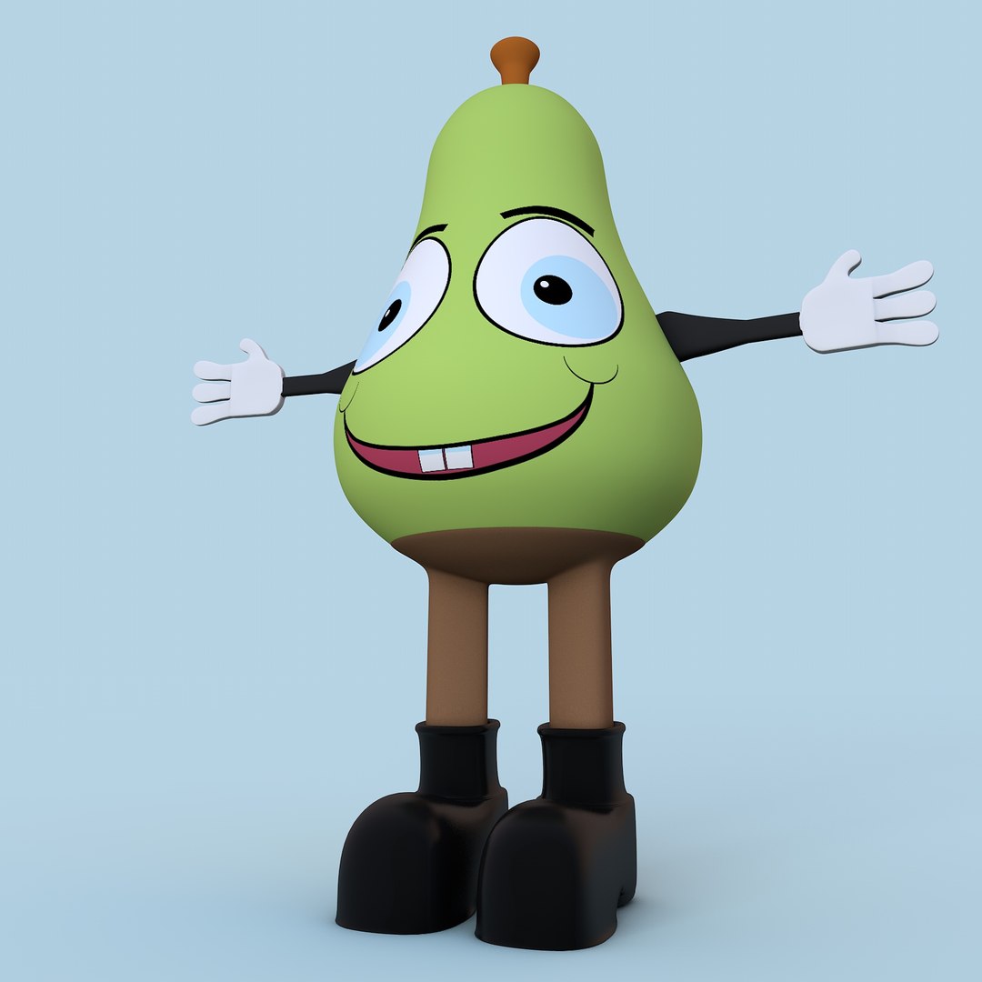 3d Obj Green Pear Cartoon Character