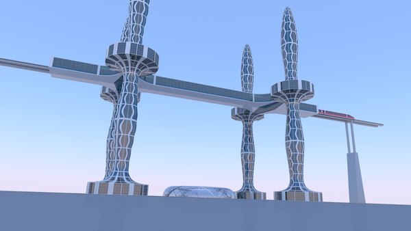 modelo 3d Futuros rascacielos con estación maglev - TurboSquid 2138246
