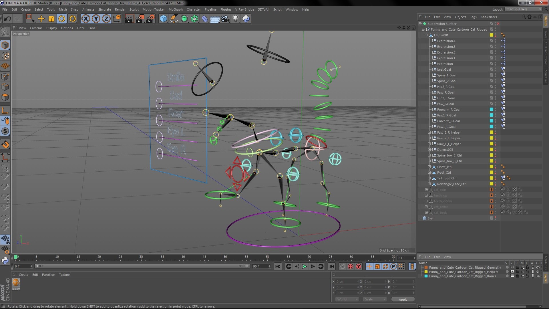 Funny and Cute Cartoon Cat Rigged for Cinema 4D 3D - TurboSquid 1964626