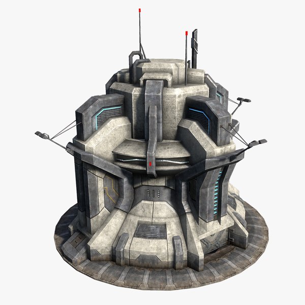 3d model of low-poly sci-fi tower