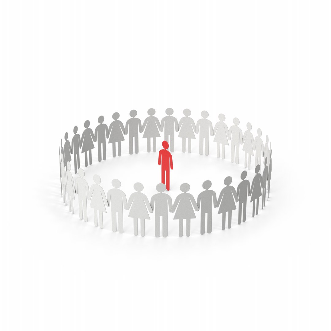 3D Circle Of Paper Figures Surrounding Red Figure Model - TurboSquid ...