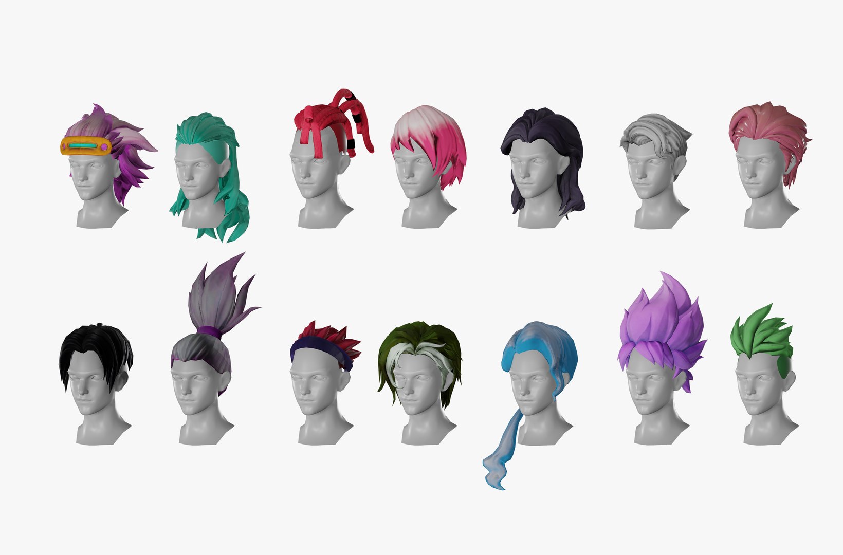 3D Model 20 Stylized Male Hair Models Pack 2 - Low Poly 3D - TurboSquid ...