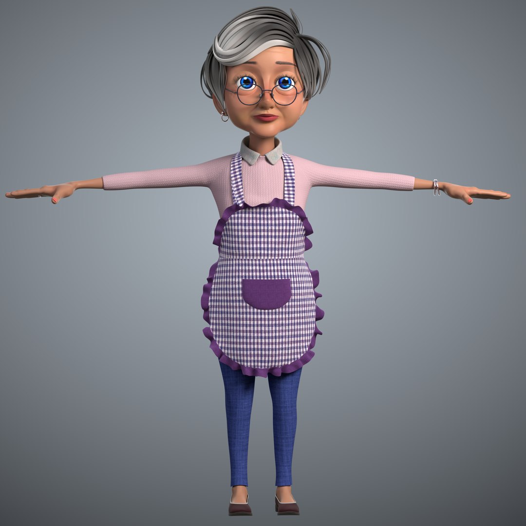 3D Cartoon Old Woman GrandMa With Rig - TurboSquid 1778864