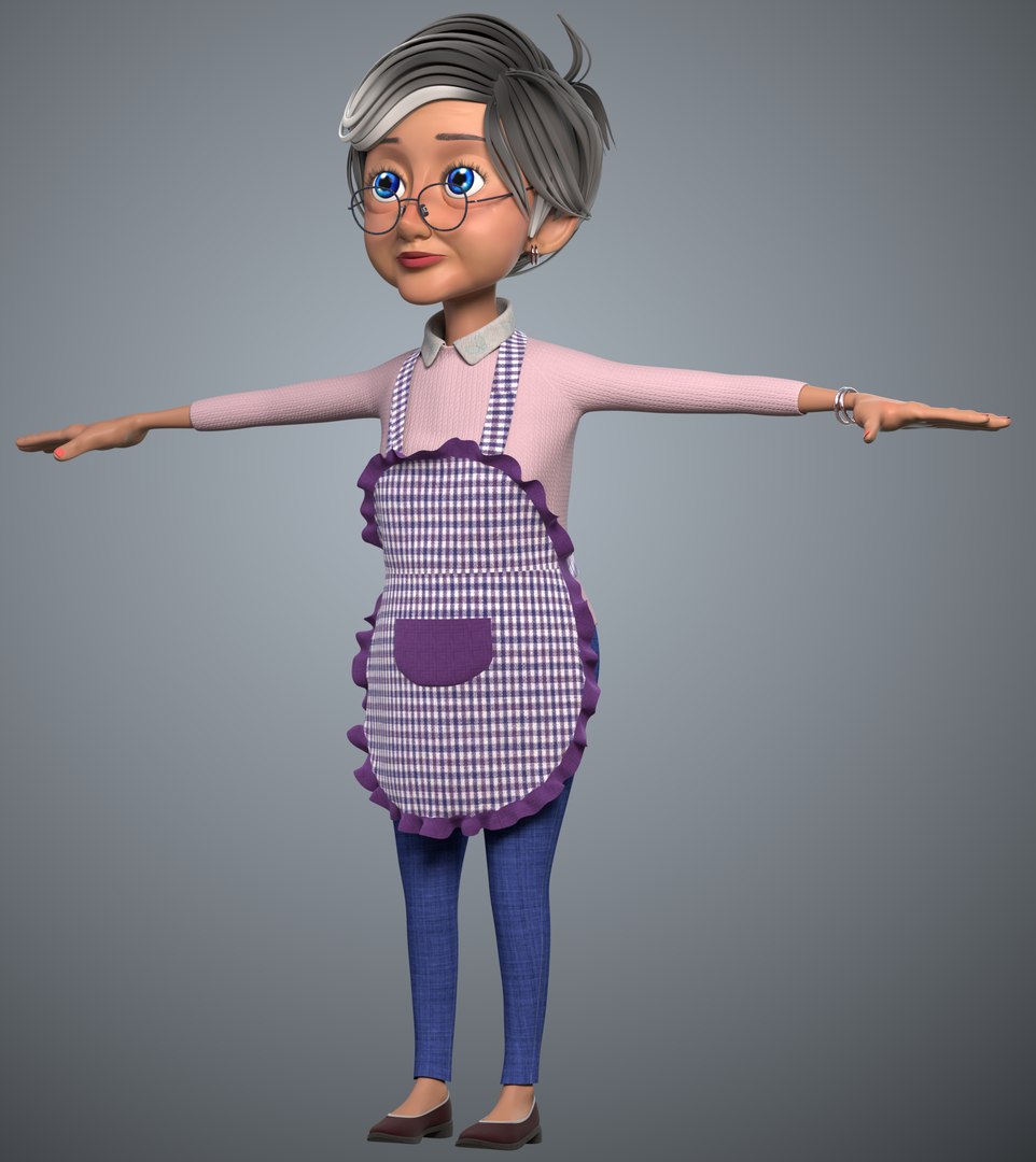 3D Cartoon Old Woman GrandMa With Rig - TurboSquid 1778864