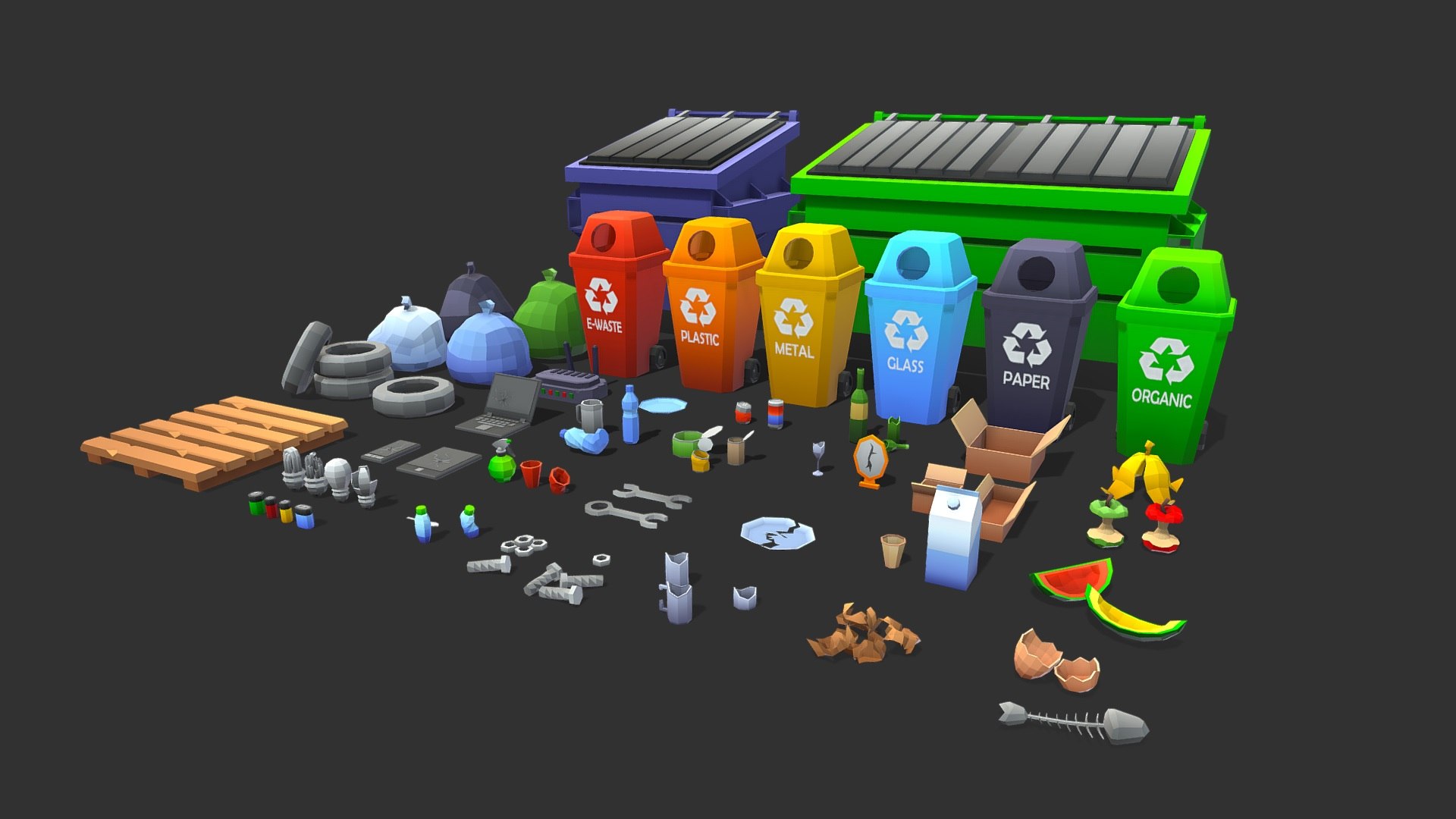 3D Stylize Low Poly Garbage Pack Model - TurboSquid 1988874