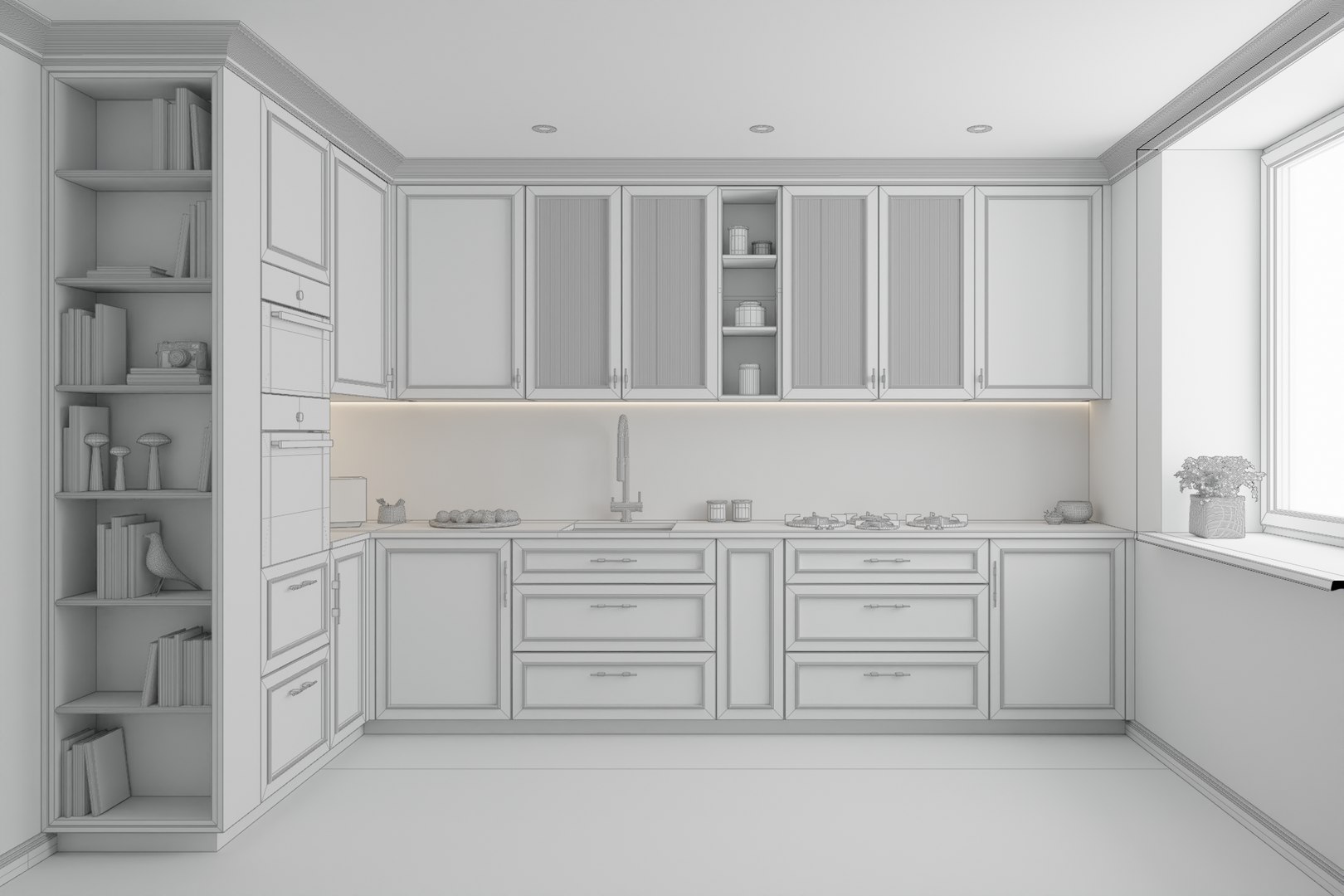 Classic Style L-shape Kitchen 3D - TurboSquid 2060464