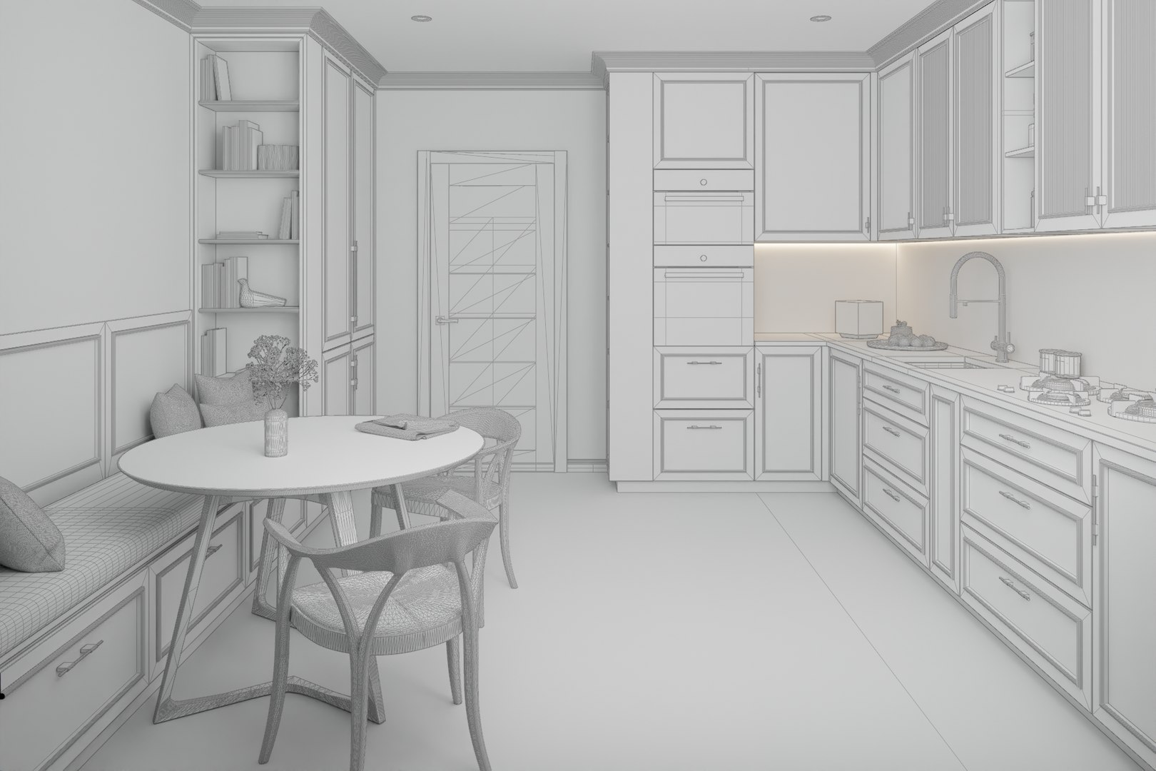 Classic Style L-shape Kitchen 3D - TurboSquid 2060464