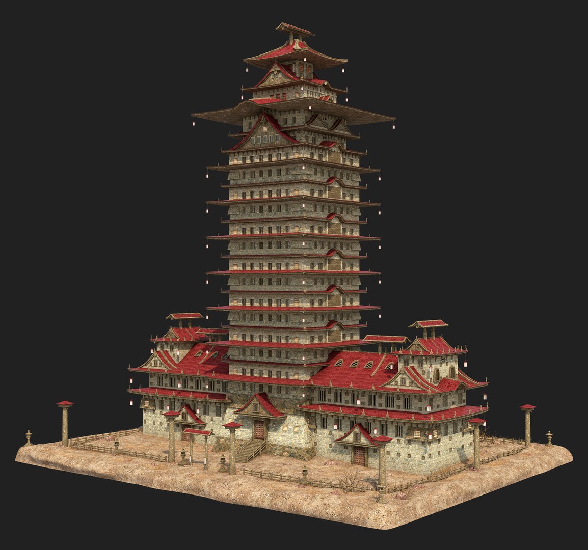 Fantasy Asian Tower Castle 3D Model - TurboSquid 1791310
