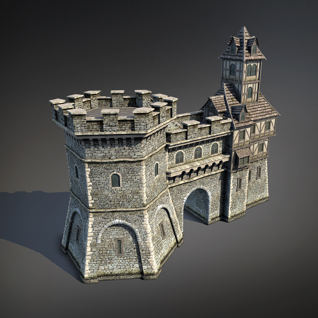 3d model medieval fantasy town gate