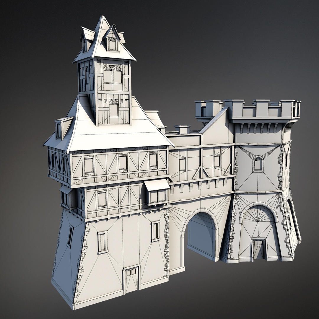 3d model medieval fantasy town gate