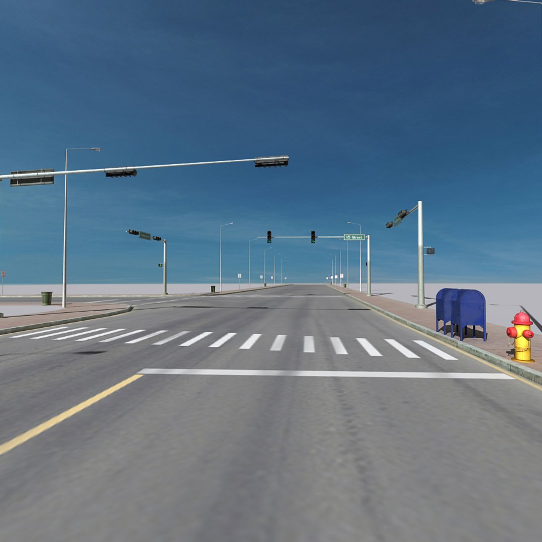 city crossroads street elements 3d max