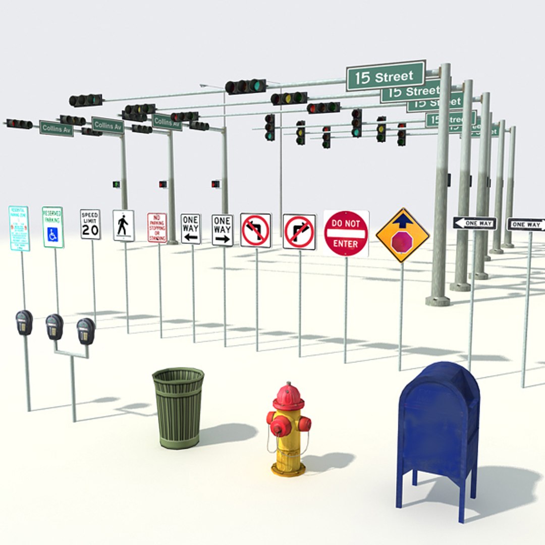 city crossroads street elements 3d max
