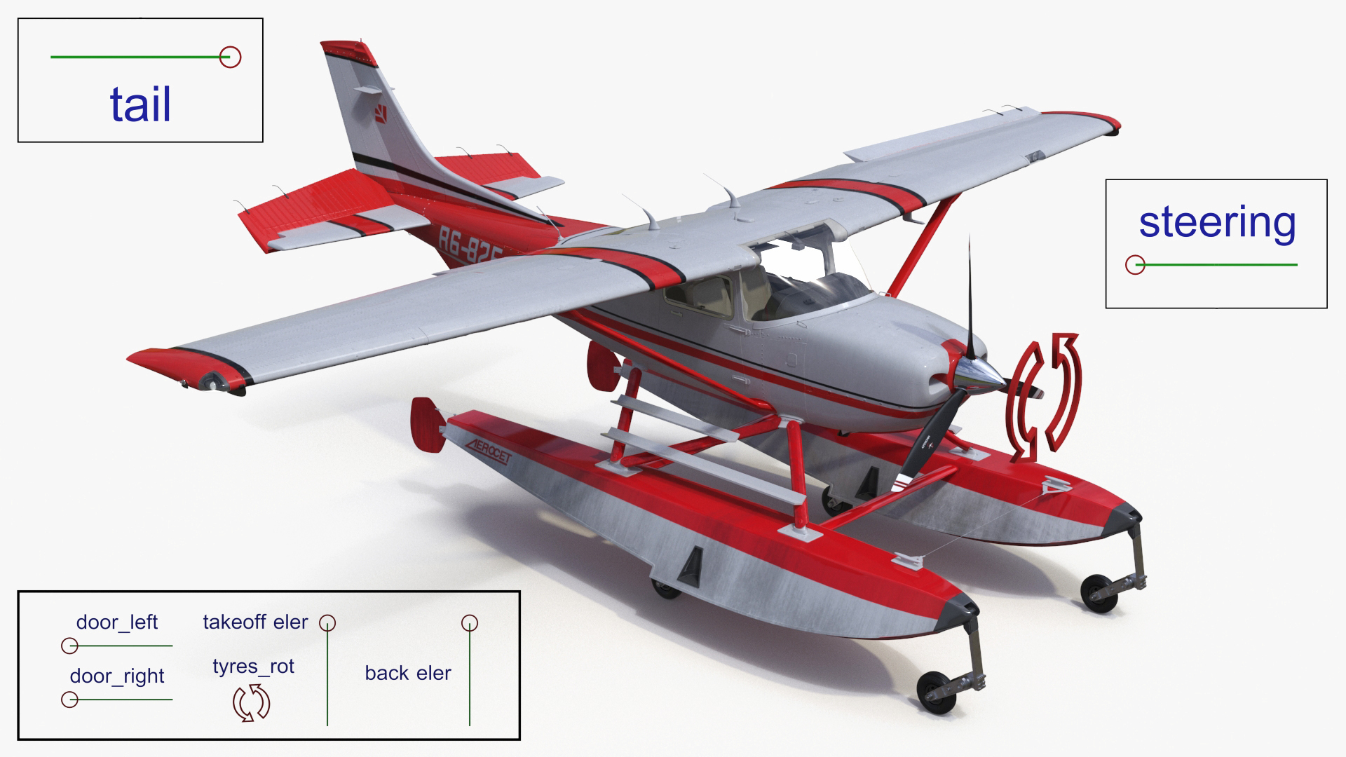 Seaplane Cessna 182 With Floats Rigged 3D - TurboSquid 2307405