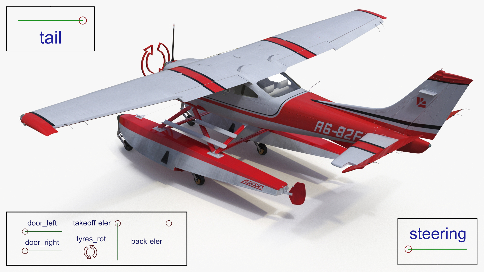 Seaplane Cessna 182 With Floats Rigged 3D - TurboSquid 2307405
