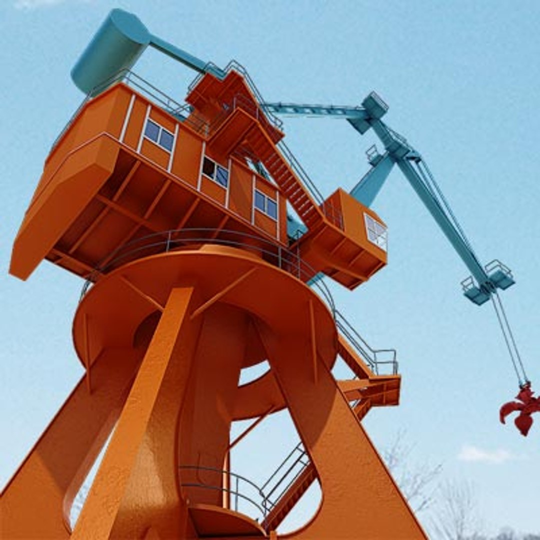 level luffing crane seaport 3d model