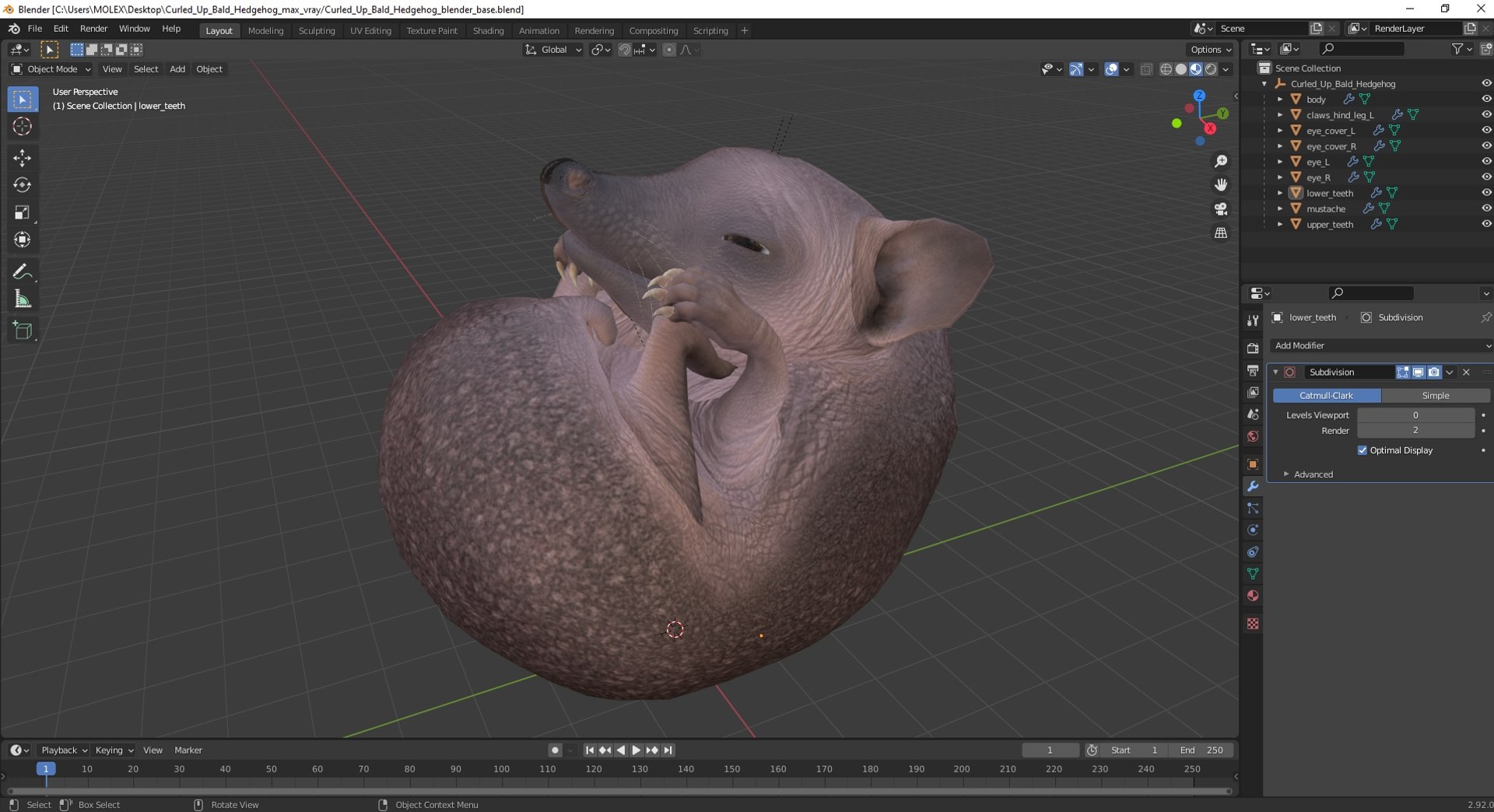 3D Curled Up Bald Hedgehog - TurboSquid 2070446