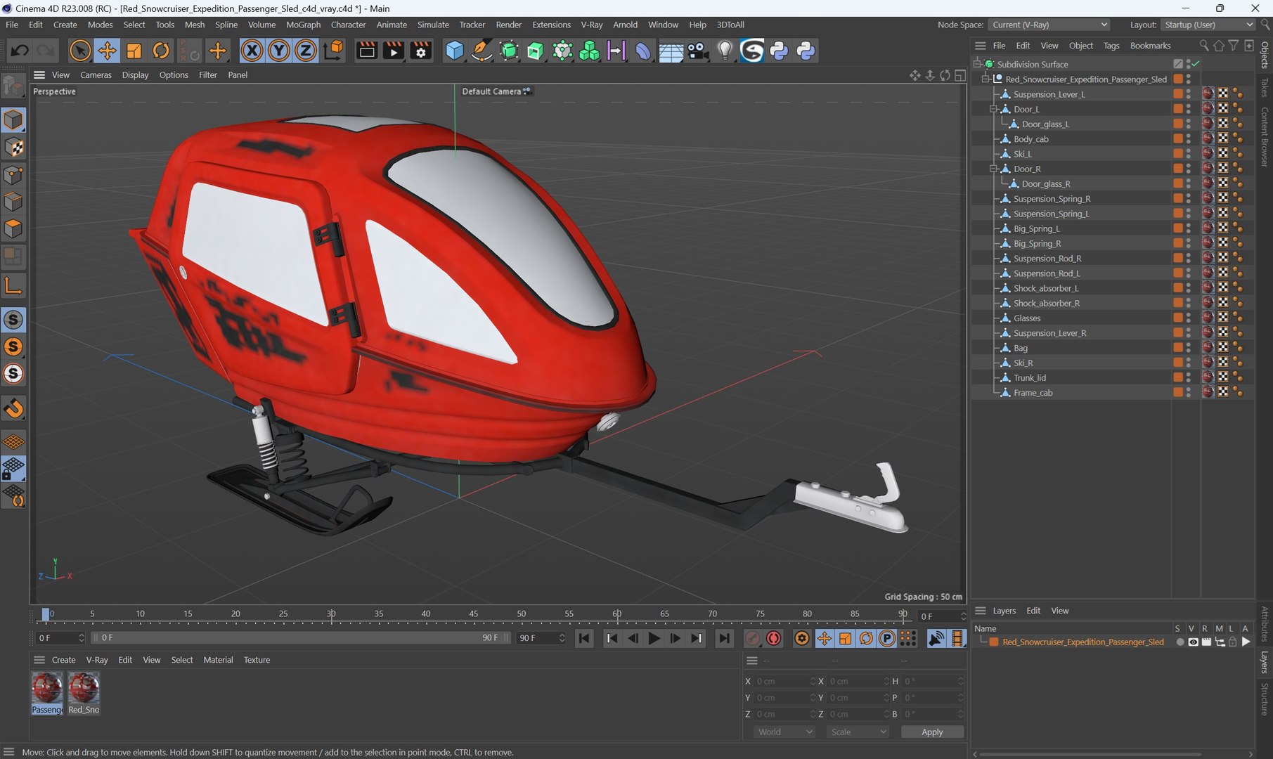 Red Snowcruiser Expedition Passenger Sled 3D - TurboSquid 2387152