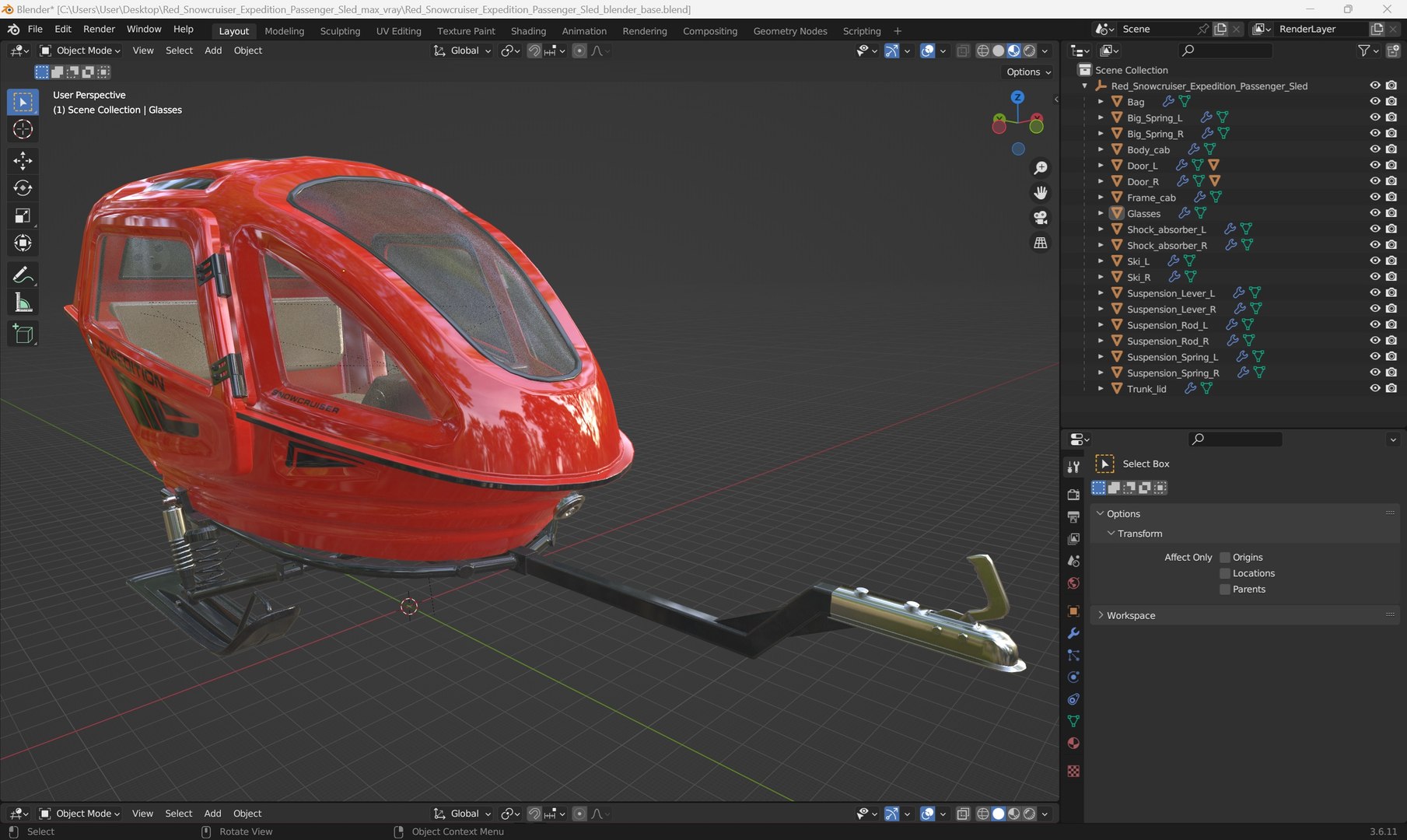 Red Snowcruiser Expedition Passenger Sled 3D - TurboSquid 2387152