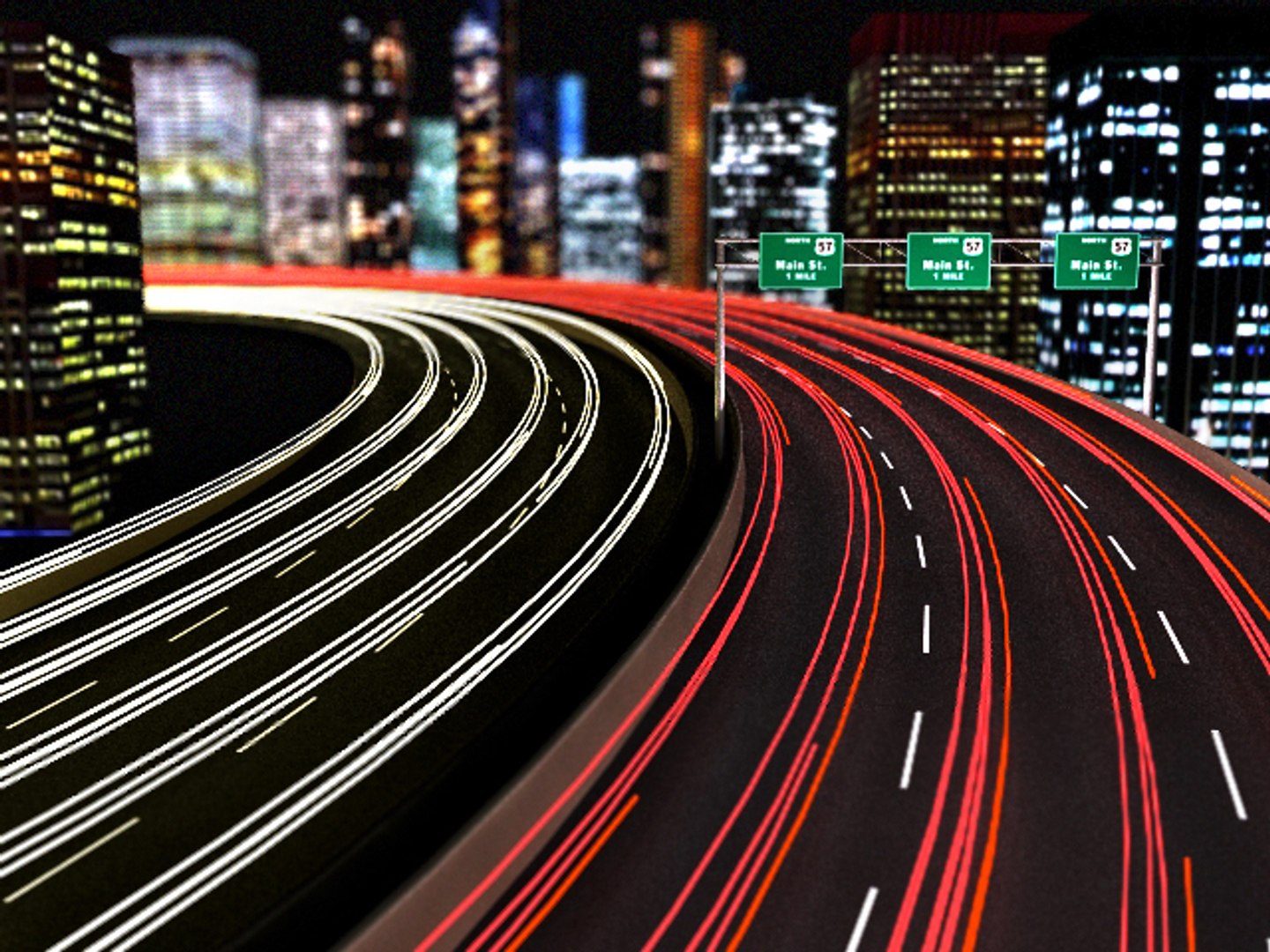 Highway City Night 3d Model