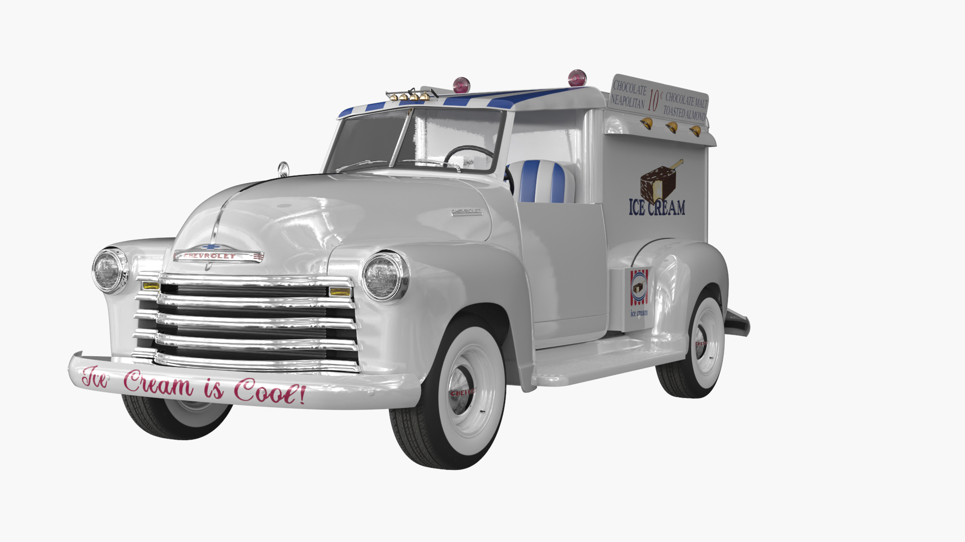 3D 1949 Chevrolet Vintage Ice Cream Van White Rigged Model - TurboSquid ...