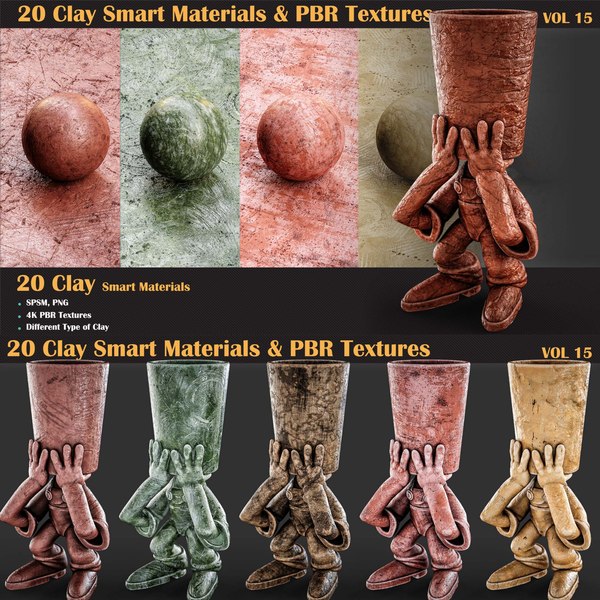 modelo 3d 20 texturas PBR de materiales inteligentes de arcilla - Vol ...