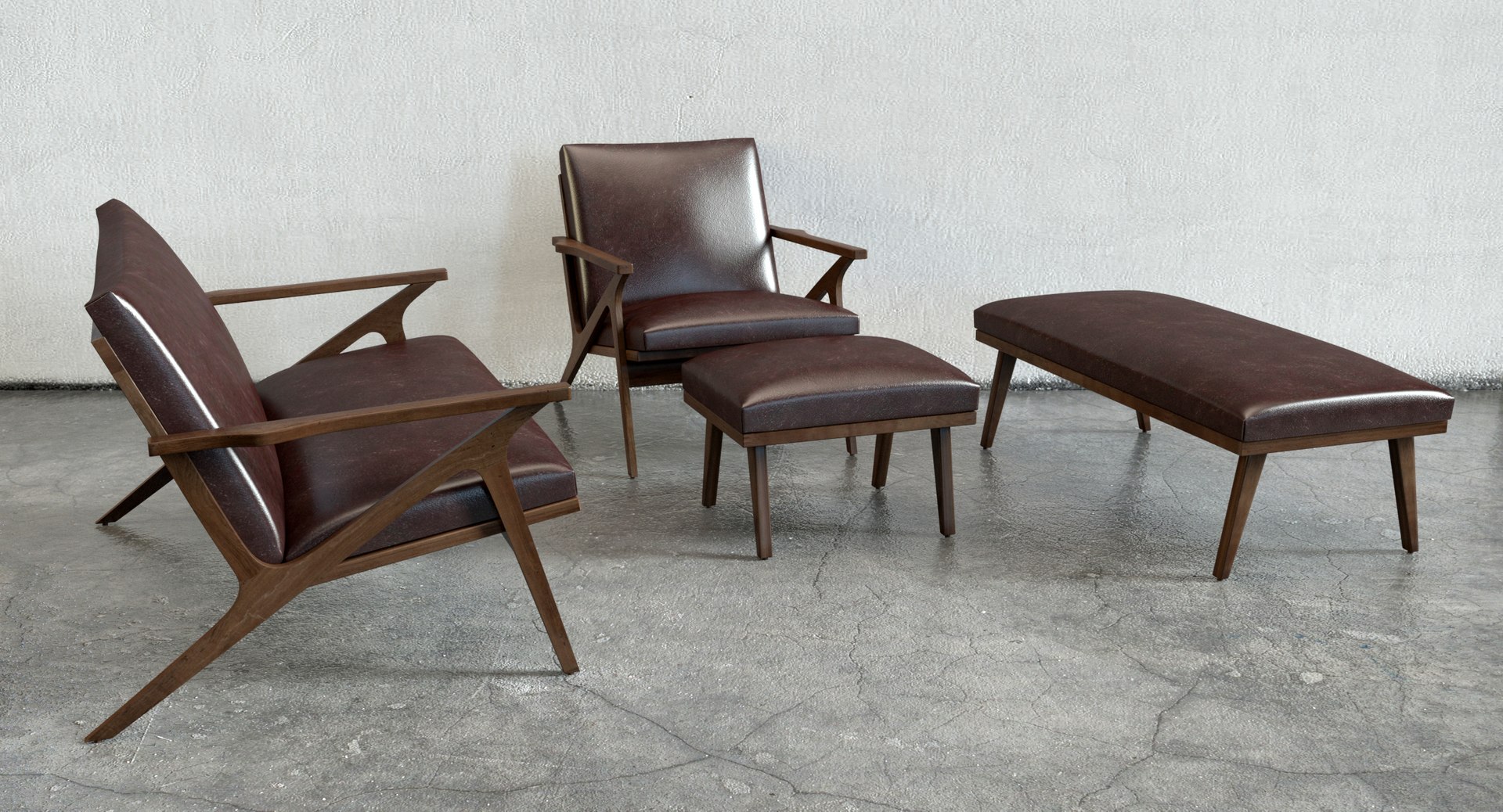 Cavett coffee brown leather 3D model - TurboSquid 1218704