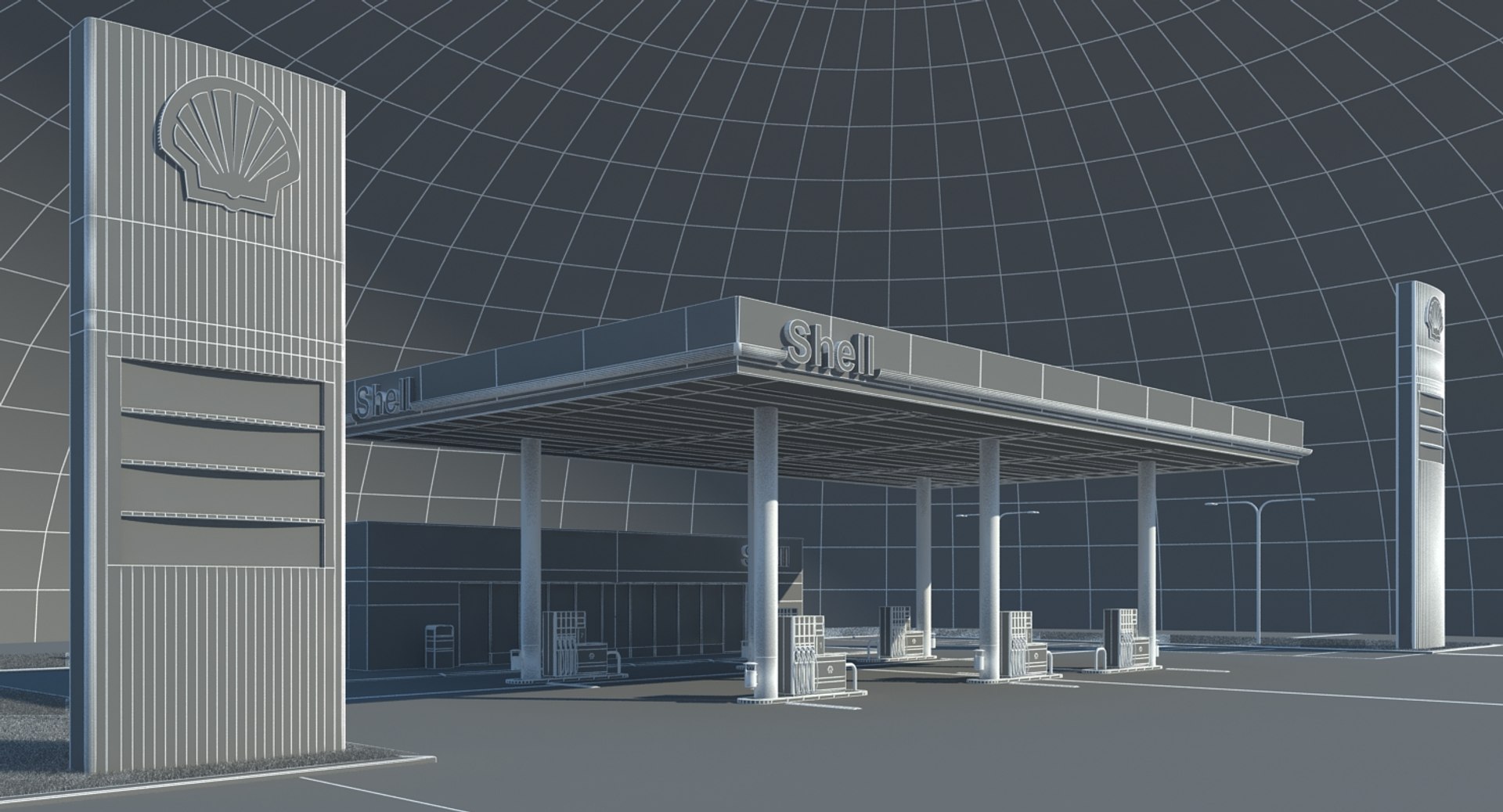 Shell Gas Station 3d Model
