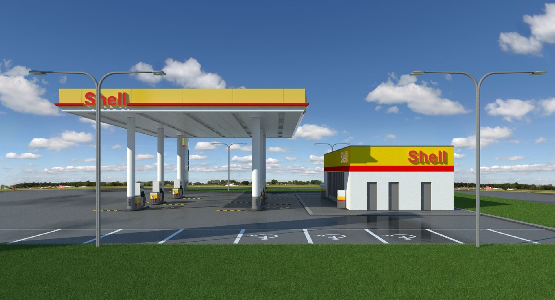 Shell Gas Station 3d Model