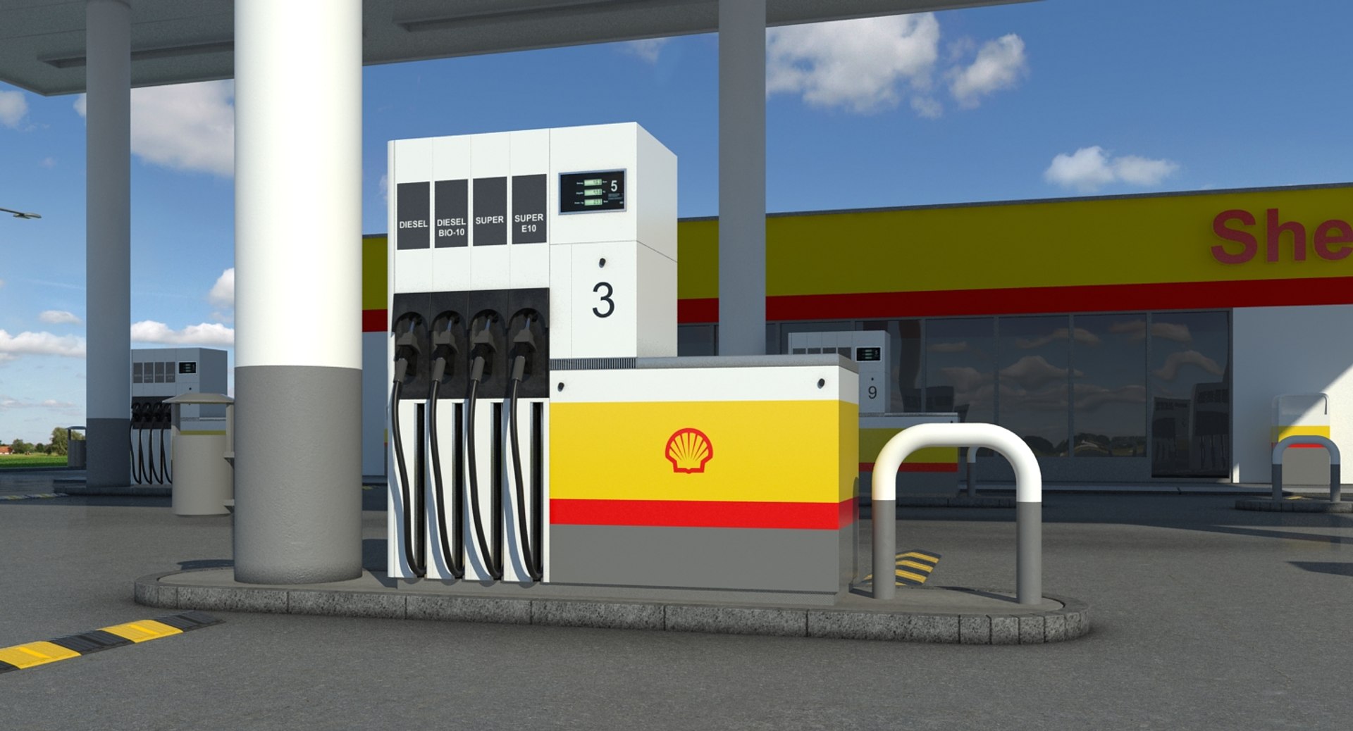 Shell Gas Station 3d Model