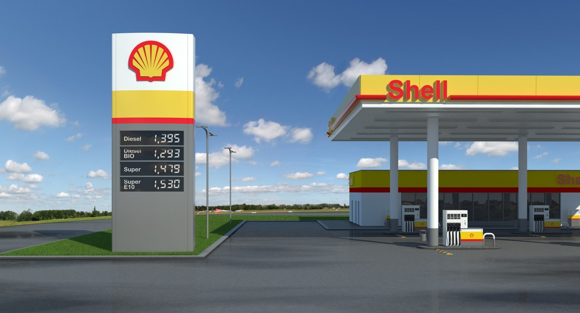 Shell Gas Station 3d Model