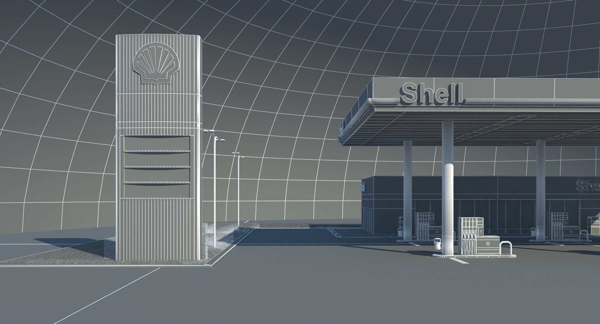 Shell Gas Station 3d Model