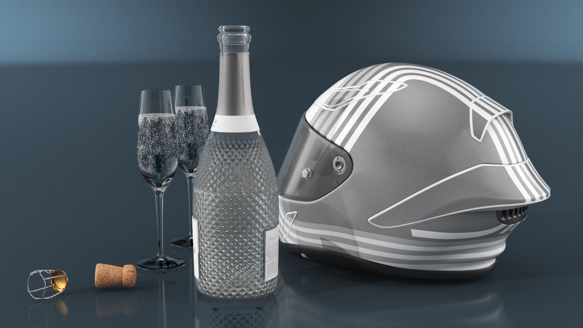 Champagne Toast With Racing Helmet 3D - TurboSquid 2367706