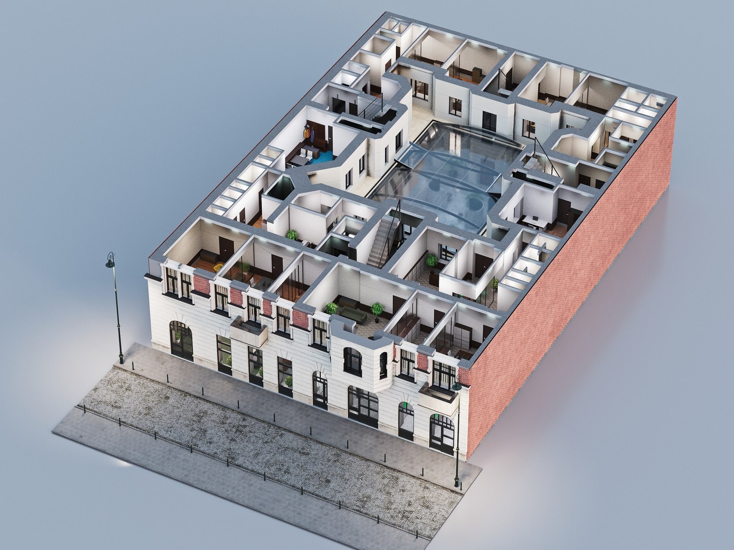 Terraced Building With Full Interior 3D Model - TurboSquid 2214020