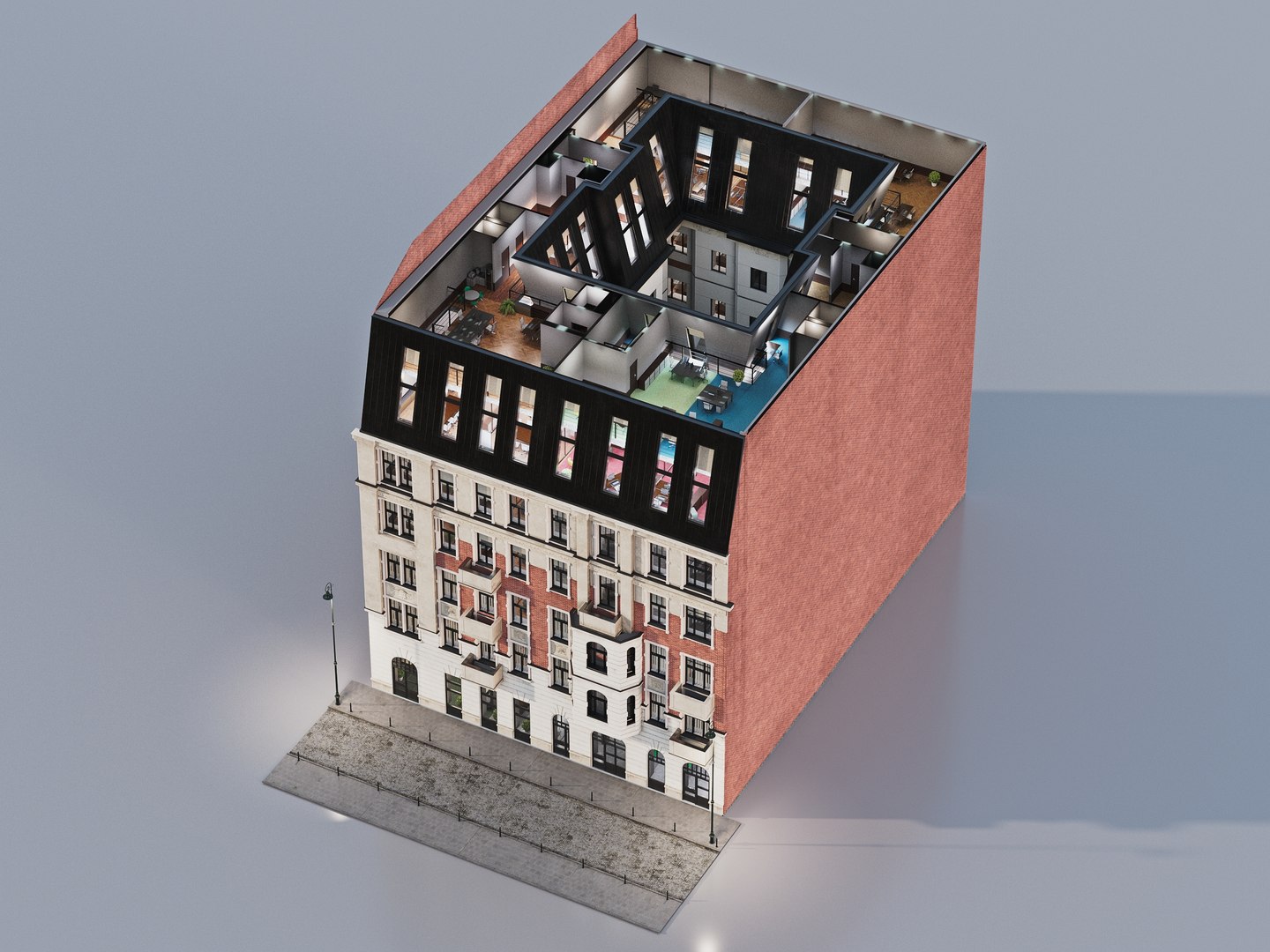Terraced Building With Full Interior 3D Model - TurboSquid 2214020