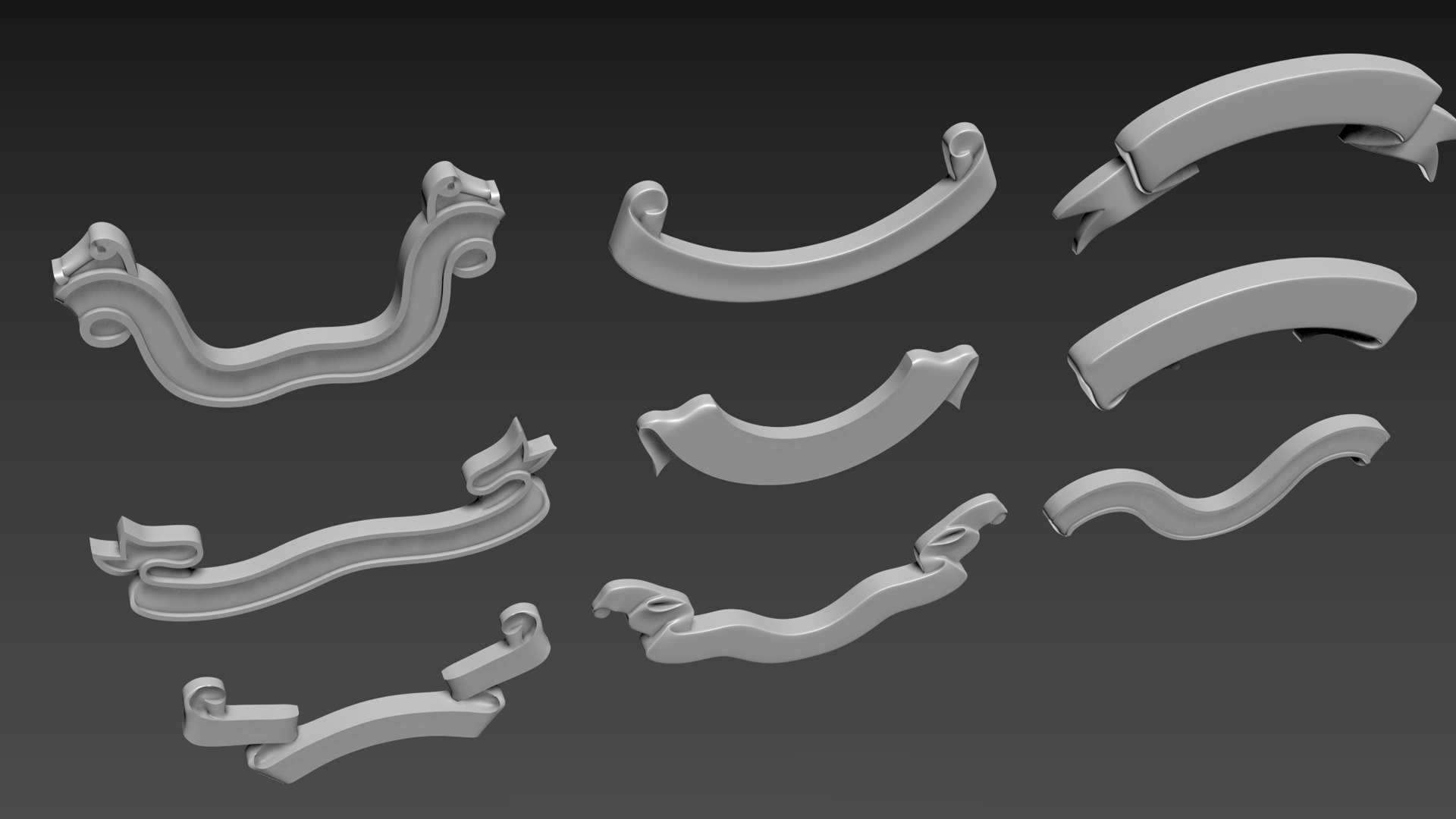 3D Model Ribbons For Inscription Logo Emblem 9pcs - TurboSquid 2341650