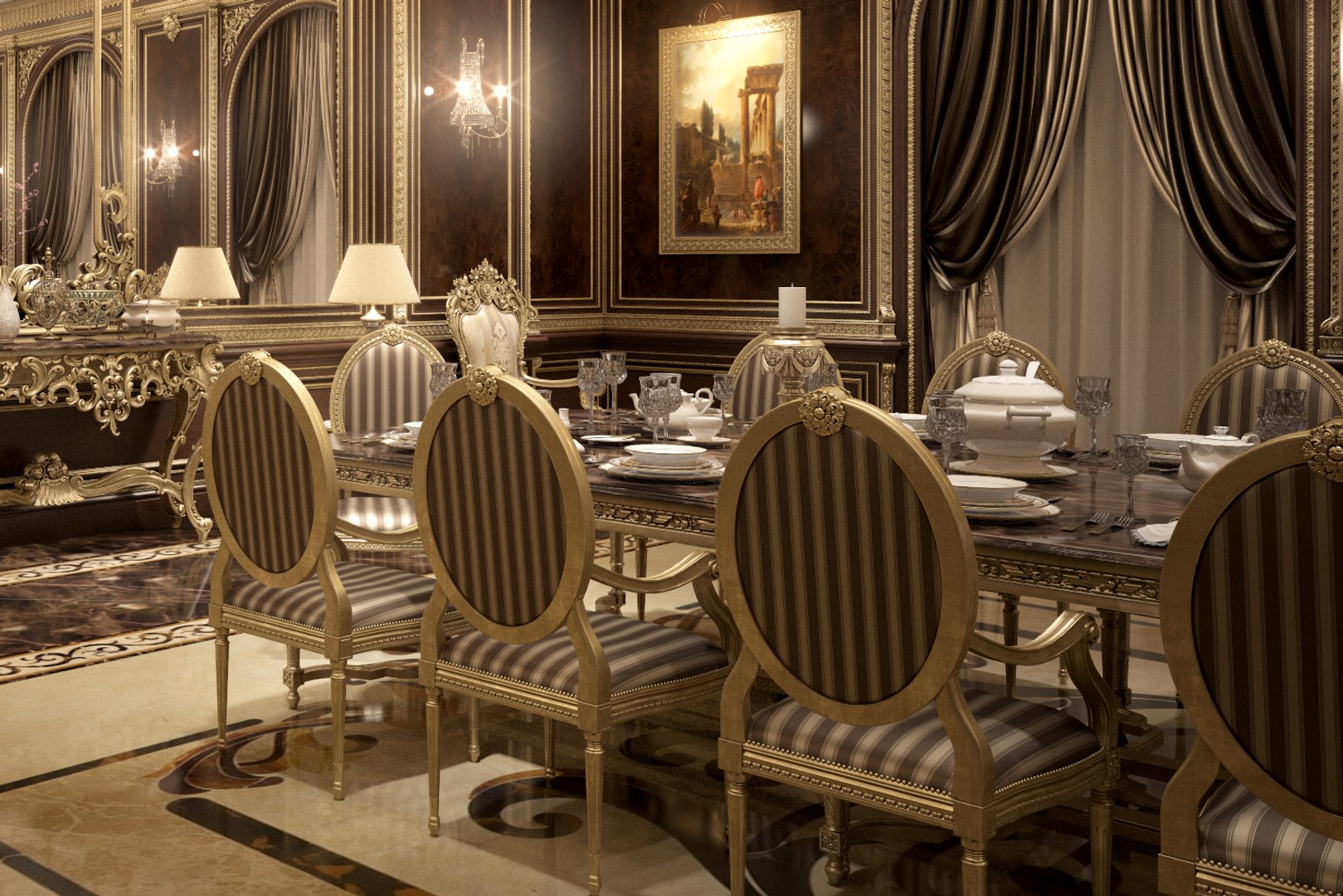 Realistic Formal Dining Room 3d Model
