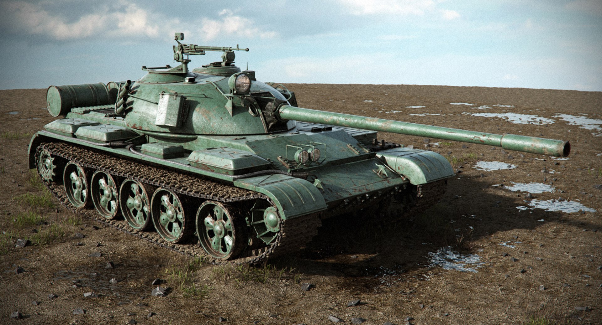 Tank T-55 Scene 3d Model