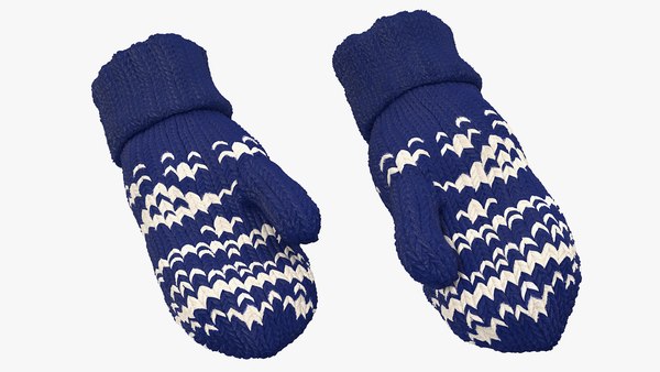 3D model pair blue wool mittens - TurboSquid 1565717