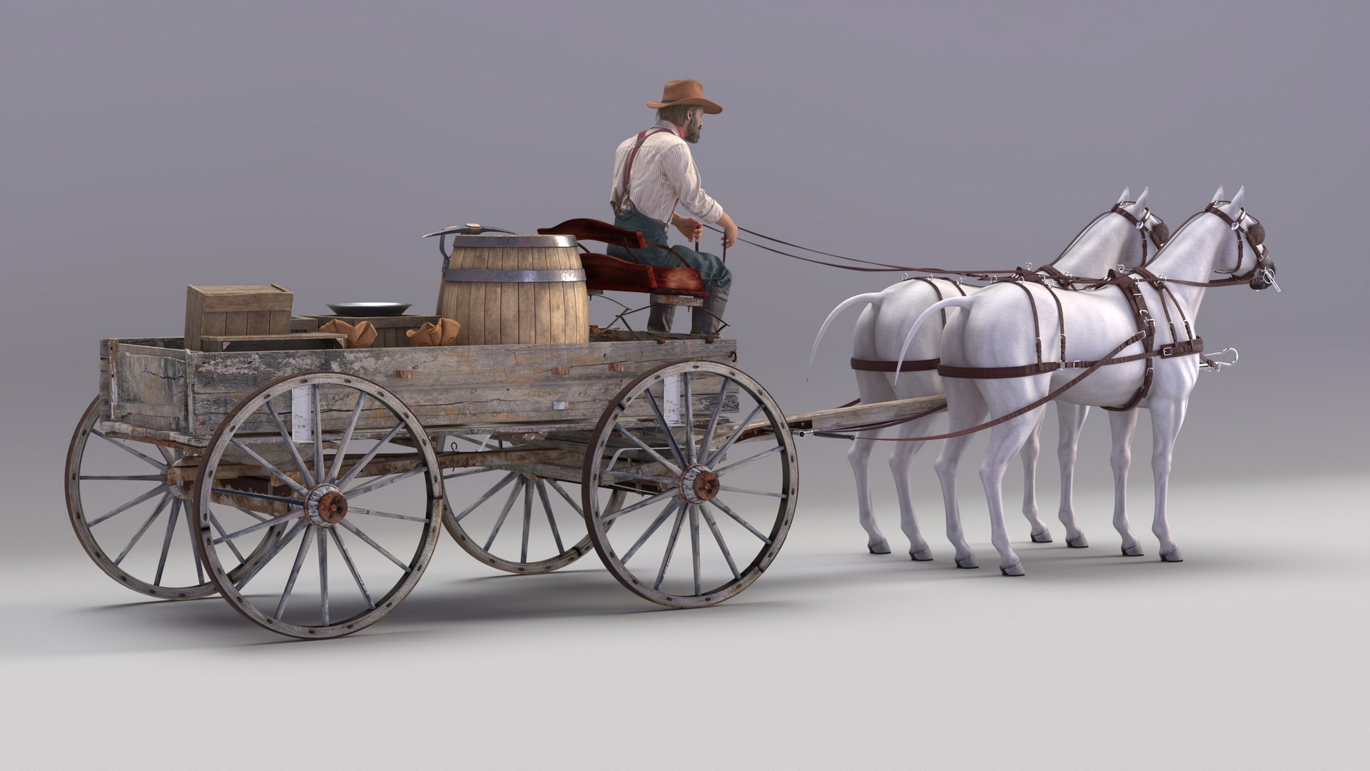 3D Gold Rush Miner With Wagon And Horses Model - TurboSquid 2307266